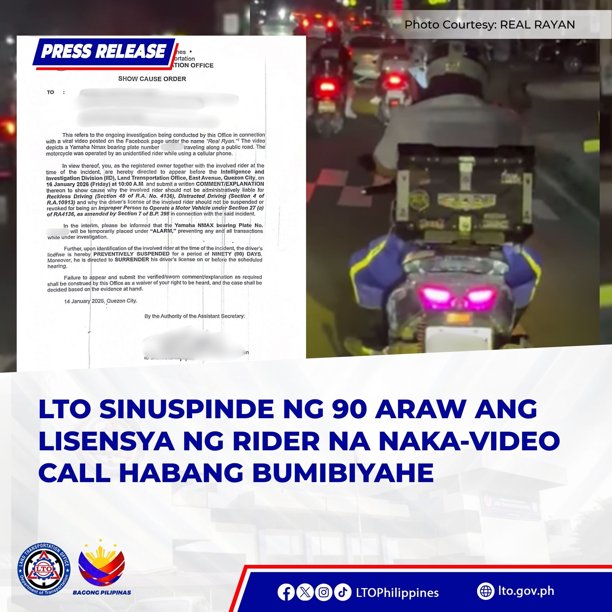 LTO suspends rider’s license over viral video call incident — Is road ...